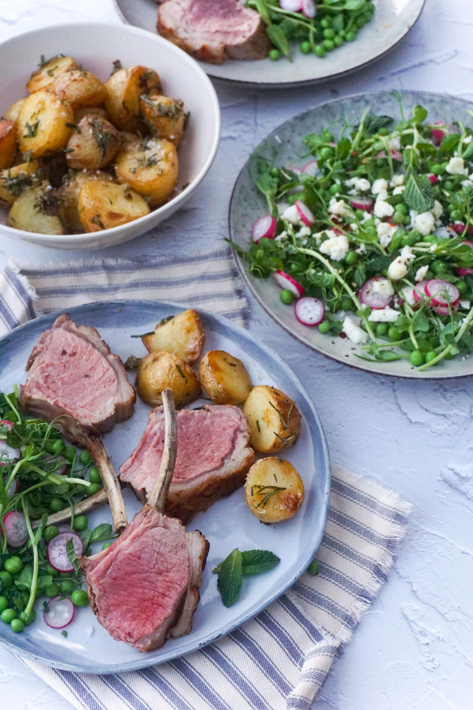 One Pan Rack of Lamb with Roasted Baby New Potatoes and a Fresh ...